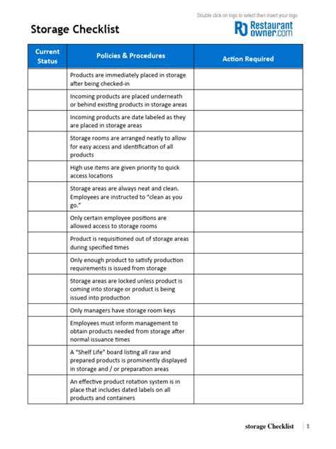 Storage Checklist Template Pdf Refrigerator Foods
