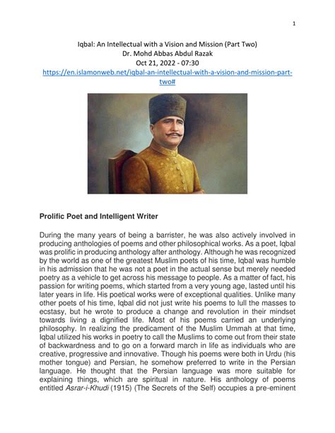 Pdf Iqbal An Intellectual With A Vision And Mission Part 2pdf