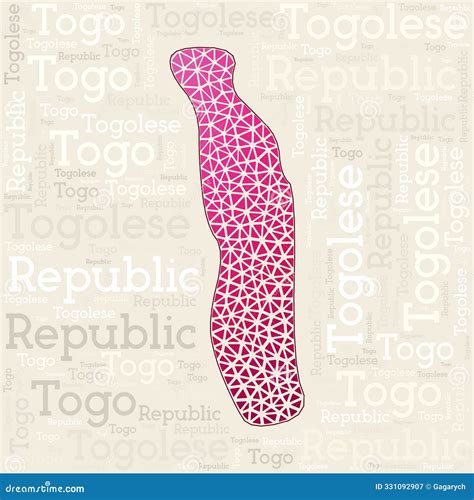 togo map design country names in different languages and map shape with geometric low poly