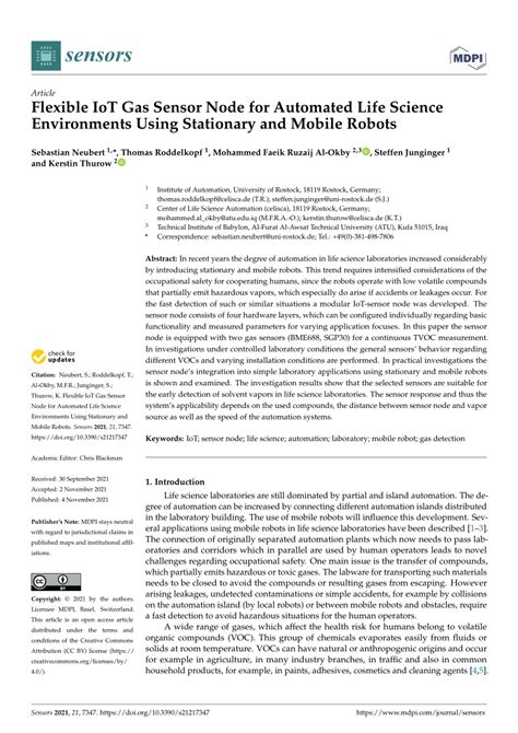 pdf flexible iot gas sensor node for automated life science environments using stationary and