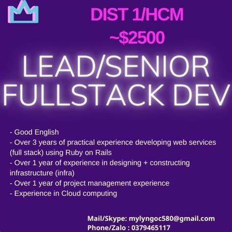 Dist 1hcm Leadsenior Fullstack Developer Ror~2500 Lý Ngọc Ánh