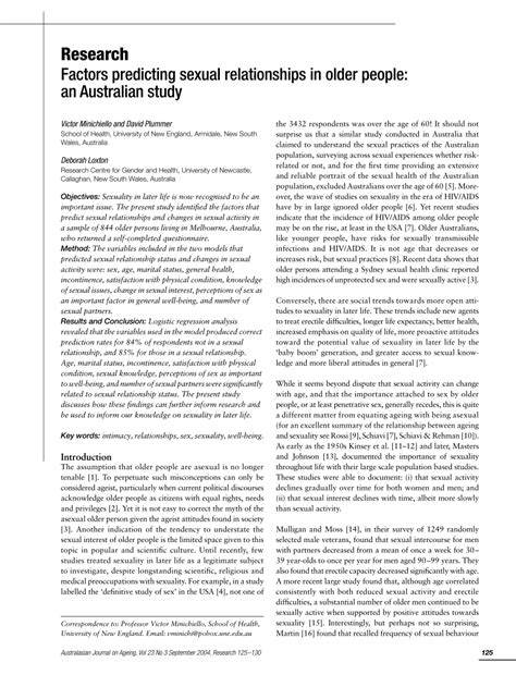 Pdf Factors Predicting Sexual Relationships In Older People An Australian Study