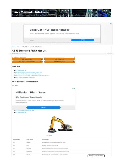 Jcb Js Excavators Fault Codes List Truckmanualshub Com 1 Pdf Throttle Equipment