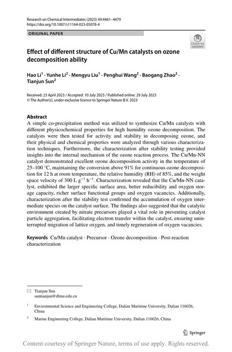 Effect Of Different Structure Of Cumn Catalysts On Ozone Decomposition