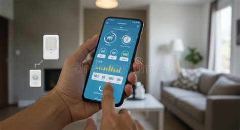 Smart Home Control App Interface Person Using A Smartphone App To