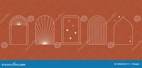 Boho Style Linear Arch Frame Collection Bohemian Decorative Ornamental Border Set For Badge