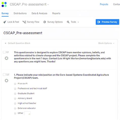 Example Of Qualtrics Interface For Setting Up The Survey Questions
