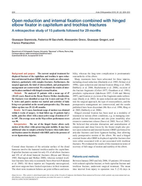 Pdf Open Reduction And Internal Fixation Combined With Hinged Elbow Fixator In Capitellum And