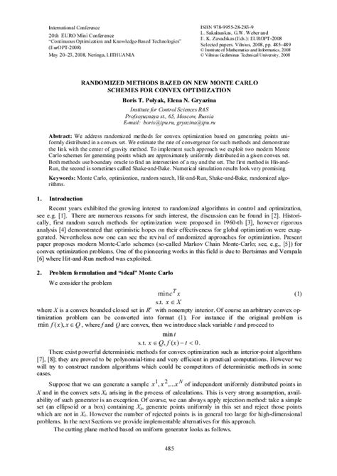 Pdf Randomized Methods Bazed On New Monte Carlo Schemes For Convex Optimization