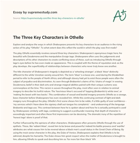 The Three Key Characters In Othello Free Essay Example 1180 Words