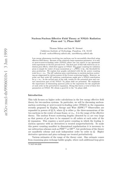 Pdf Nucleon Nucleon Effective Field Theory At Nnlo Radiation Pions And 1s0 Phase Shift