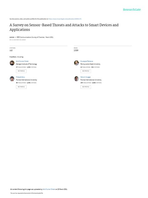A Survey On Sensor Based Threats To Internet Of Things Iot Devices