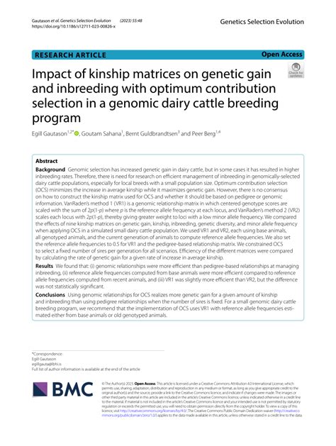 Pdf Impact Of Kinship Matrices On Genetic Gain And Inbreeding With Optimum Contribution