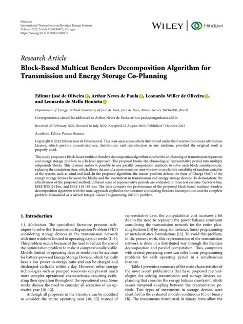 Pdf Block Based Multicut Benders Decomposition Algorithm For