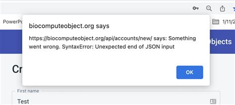 Registration Returning Error Message · Issue 118 · Biocompute Objectsportal · Github