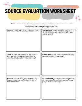 Worksheet To Evaluate Reliable Sources By Mrs Joiners Library TPT