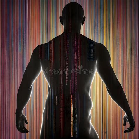 Image Of A Vibrant Cascade Of Colorful Binary Matrix Code Forming The Silhouette Of A