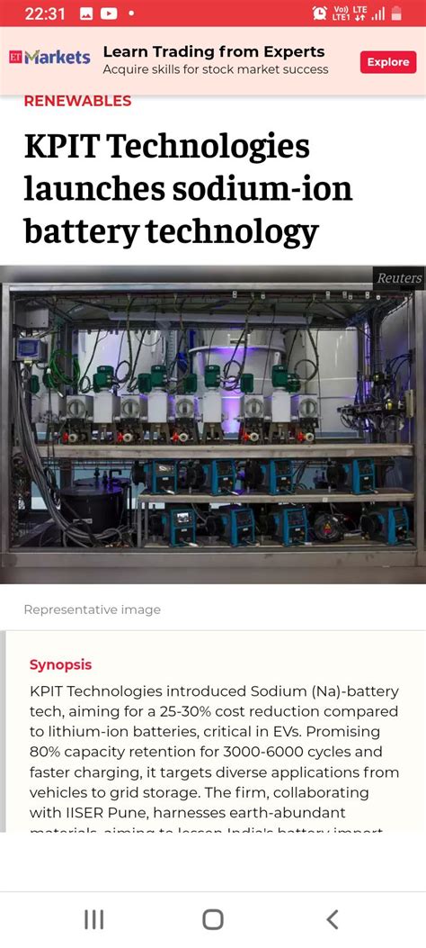 Shivendra Soni On Linkedin Kpit Sodium Battery Breaking News