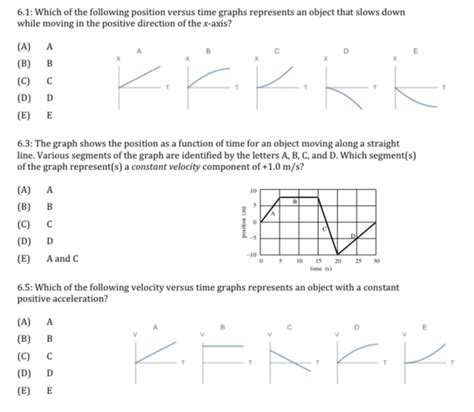 6 1 Which Of The Following Position Versus Time Graphs Represents An Obj