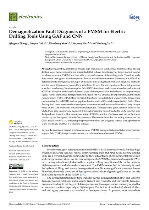 PDF Demagnetization Fault Diagnosis Of A PMSM For Electric Drilling Tools Using GAF And CNN