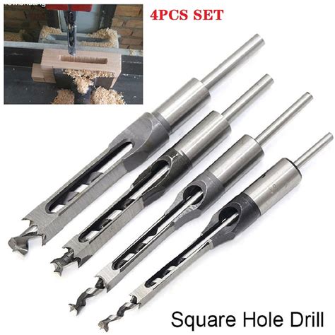 4pcs Woodworking Square Hole Drill Bits Wood Mortising Chisel Set Mortise Chisel Bit Kits