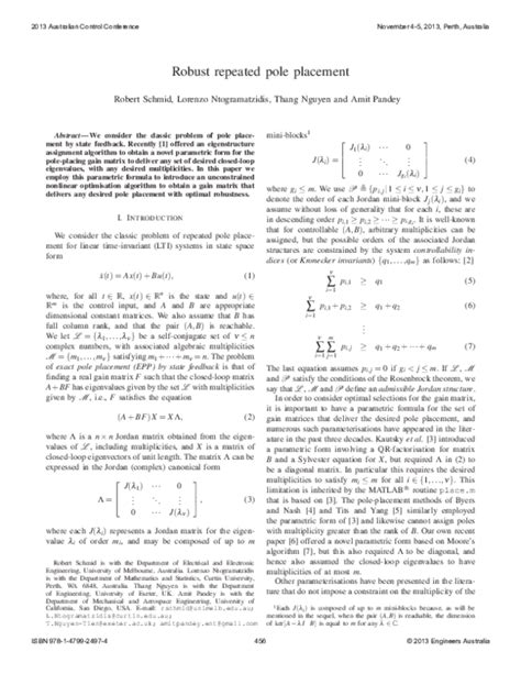 Pdf Robust Repeated Pole Placement
