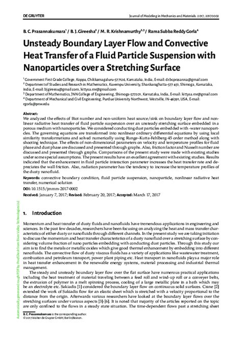 Pdf Unsteady Boundary Layer Flow And Convective Heat Transfer Of A Fluid Particle Suspension