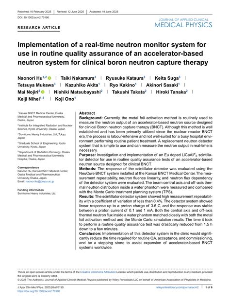 Pdf Implementation Of A Real‐time Neutron Monitor System For Use In Routine Quality Assurance