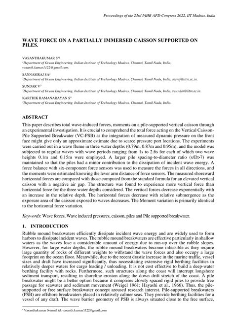 Pdf Wave Force On A Partially Immersed Caisson Supported On Piles