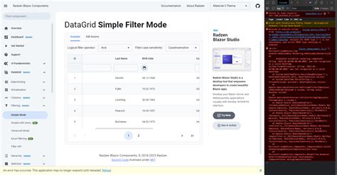 DataGrid Date Column Filter Exception Radzen Blazor Components Radzen