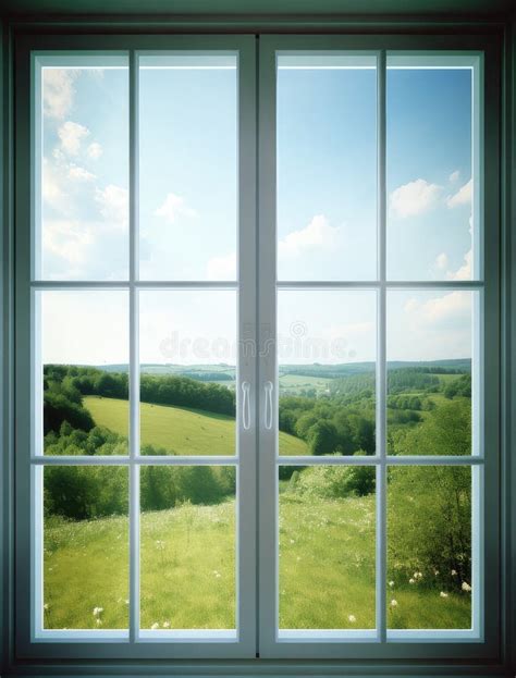 Modern Residential Window And Trees And Sky Behind Stock Illustration