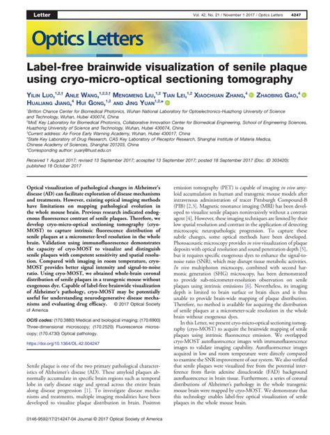 Pdf Label Free Brainwide Visualization Of Senile Plaque Using Cryo