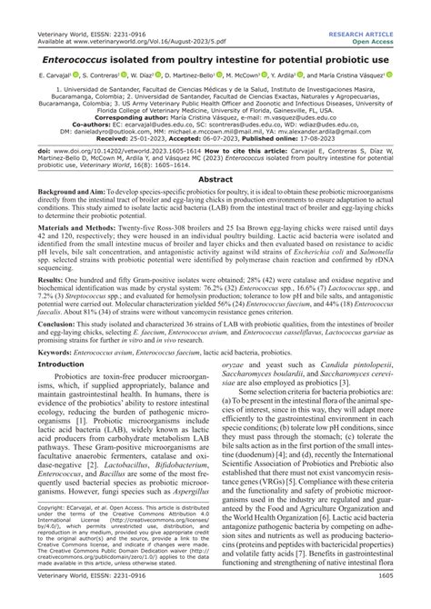 Pdf Enterococcus Isolated From Poultry Intestine For Potential