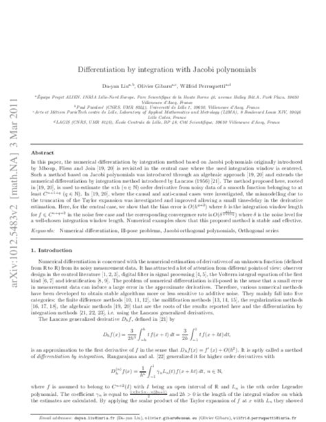 Pdf Differentiation By Integration With Jacobi Polynomials Wilfrid Perruquetti