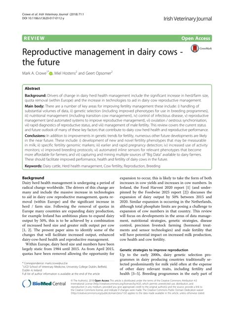 Pdf Reproductive Management In Dairy Cows The Future