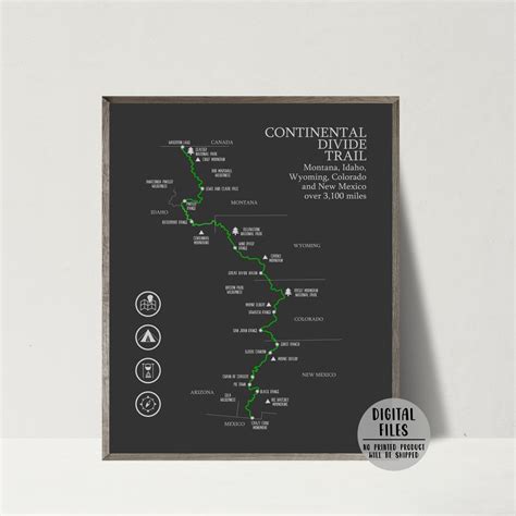 Continental Divide Trail Map Cdt Hiking Map Continental Divide Etsy