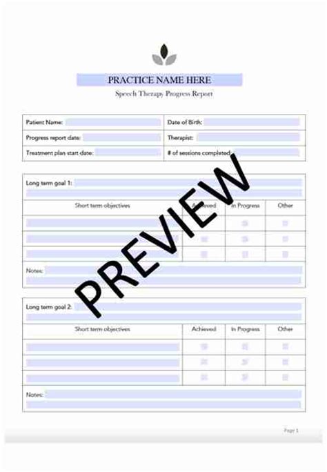 Progress Report Template For Speech Therapy Editable Fillable