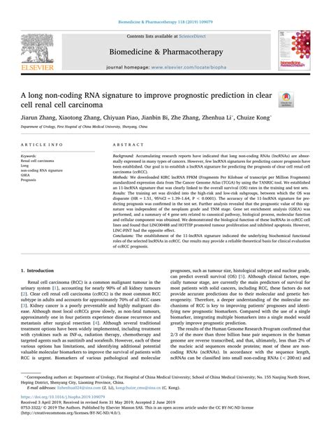Pdf A Long Non Coding Rna Signature To Improve Prognostic Prediction