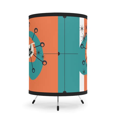 Mid Century Modern Atomic Cat Space Kittie Orange Teal Tripod Lamp