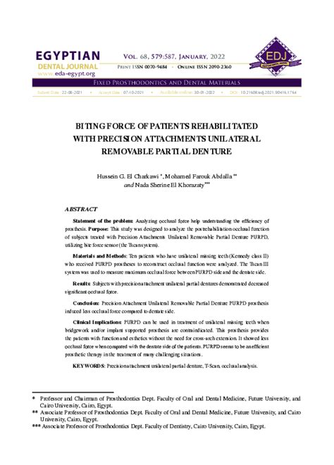 Pdf Biting Force Of Patients Rehabilitated With Precision Attachments Unilateral Removable