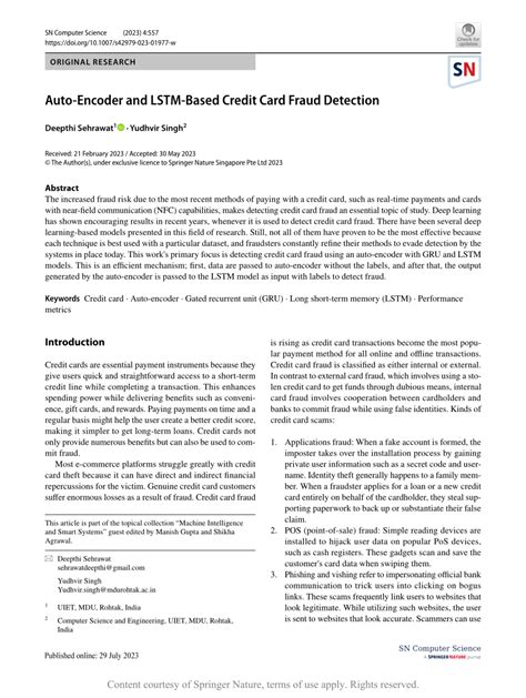 Auto Encoder And Lstm Based Credit Card Fraud Detection Request Pdf