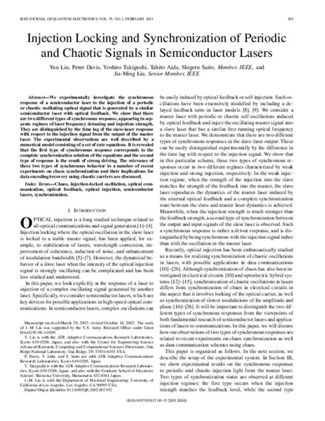Pdf Injection Locking And Synchronization Of Periodic And Chaotic Signals In Semiconductor Lasers