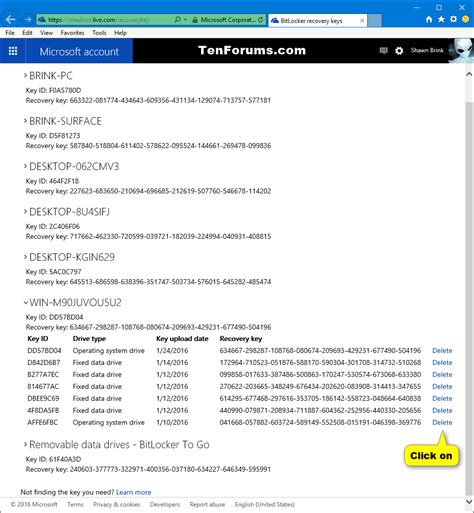 BitLocker Recovery Key Delete From OneDrive Of Microsoft Account Windows Tutorials