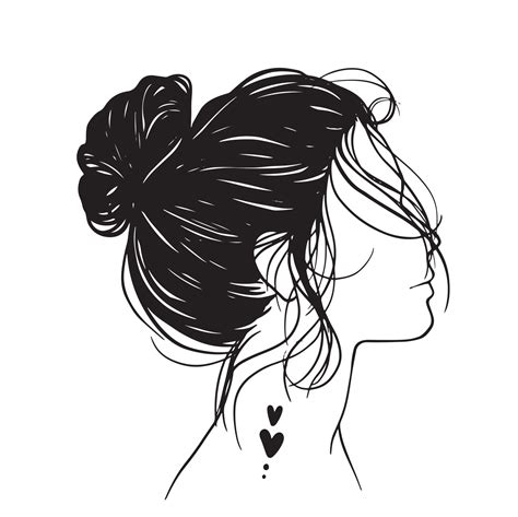 Beauty Woman In Messy Bun Messy Bun Hair Illustration Line Art Silhouette For T Shirt Design