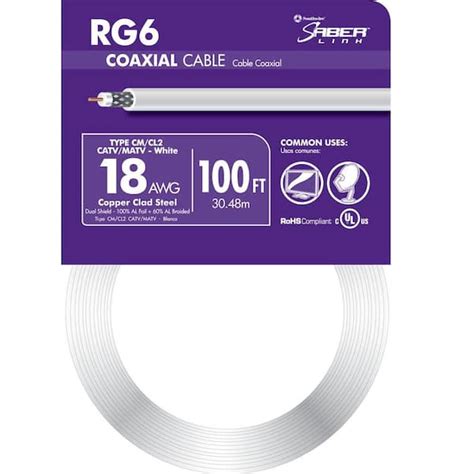 Southwire 100 Ft 18 Rg6 Dual Shield Cu Catv Cmcl2 Coaxial Cable In