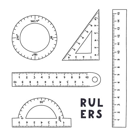 Premium Vector Cute Doodle Set Of Plastic Rulers Protractor Triangle Compass With Hand Drawn