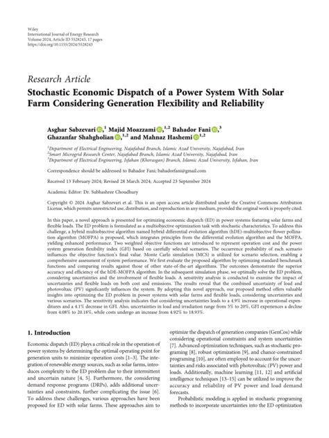 Pdf Stochastic Economic Dispatch Of A Power System With Solar Farm Considering Generation