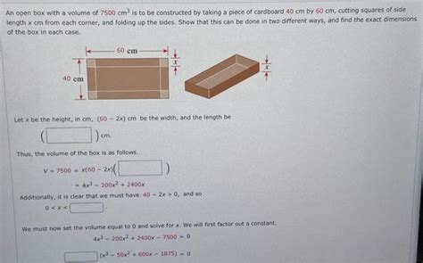 Solved An Open Box With A Volume Of Cm Is To Be Chegg