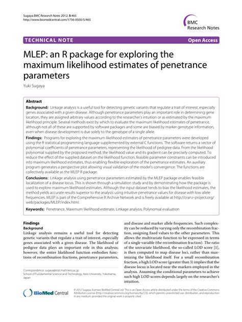 Pdf Mlep An R Package For Exploring The Maximum Likelihood Estimates Of Penetrance Parameters