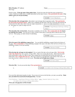 Fillable Online MLA Style Guide Th Th Editions In Text Examples